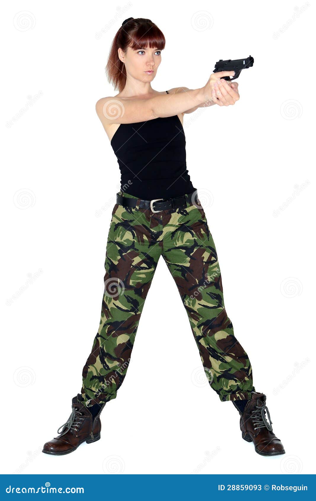 Army girl pointing a gun stock image. Image of female - 28859093