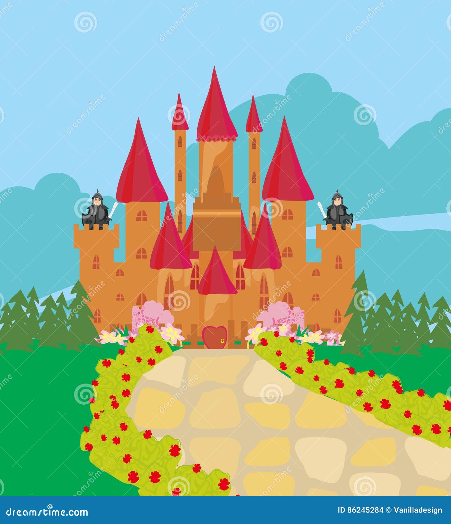 Army Guarding Castle on Top Wall Stock Vector - Illustration of royalty ...