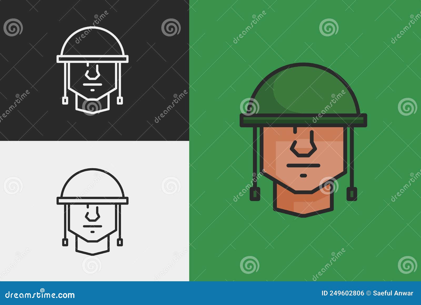 Army head icon set stock vector. Illustration of veteran - 249602806