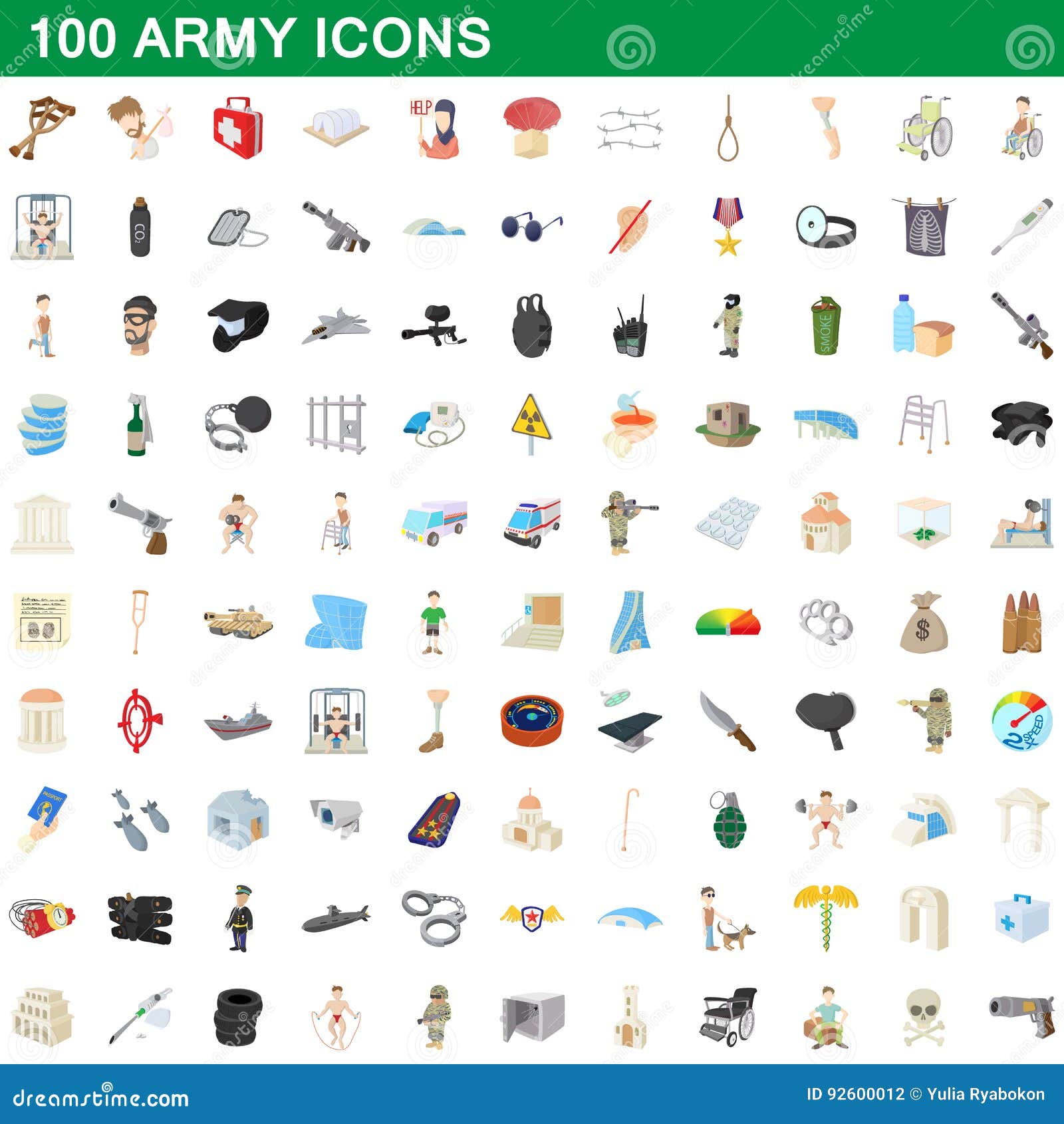 100 Army Icons Set, Cartoon Style Stock Vector - Illustration of plane ...