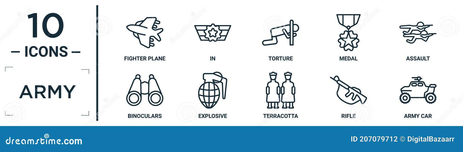 Army Linear Icon Set. Includes Thin Line Fighter Plane, Torture ... Army Linear Icon Set. Includes Thin Line Fighter Plane, Torture ...