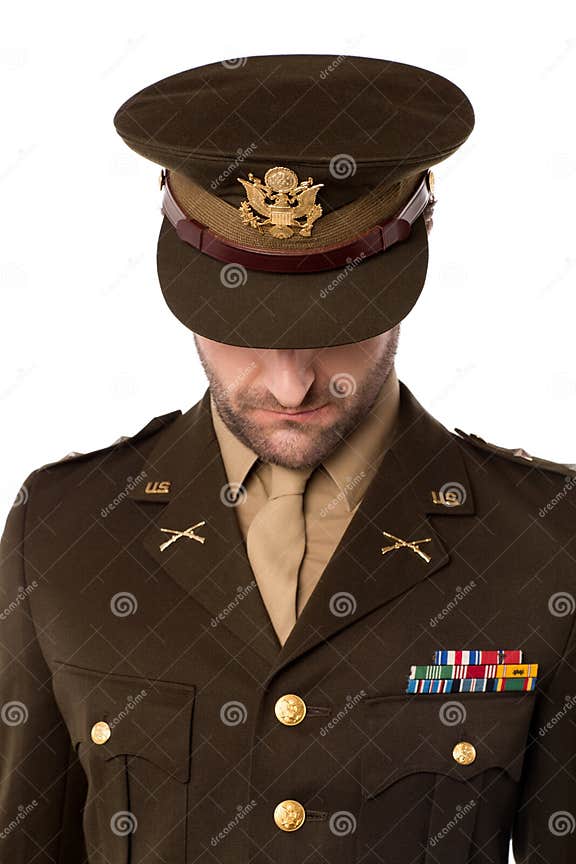 Army man looking down stock photo. Image of badges, studio - 44818880