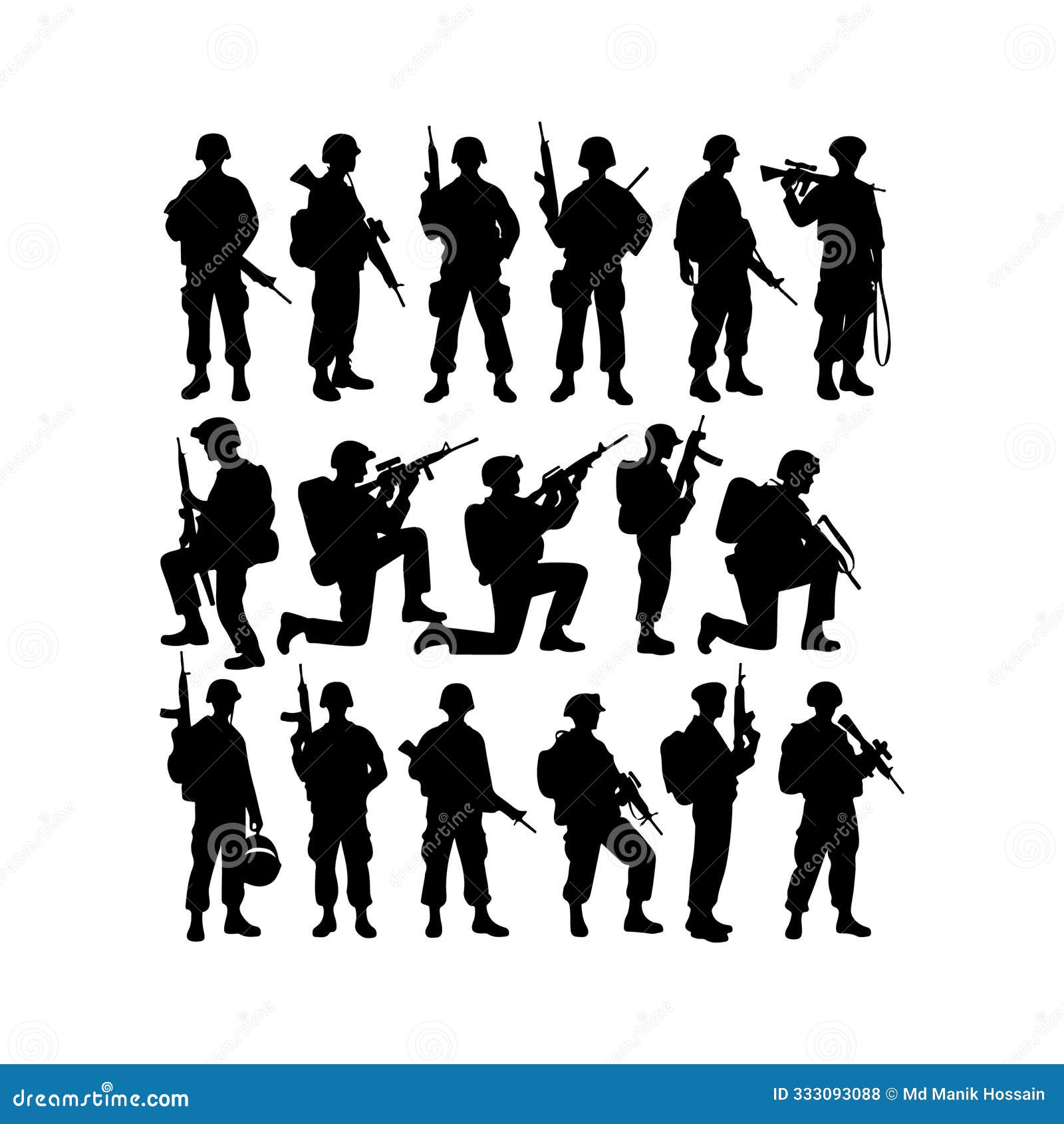 Army Man Silhouette Vector 5 Stock Vector - Illustration of force ...