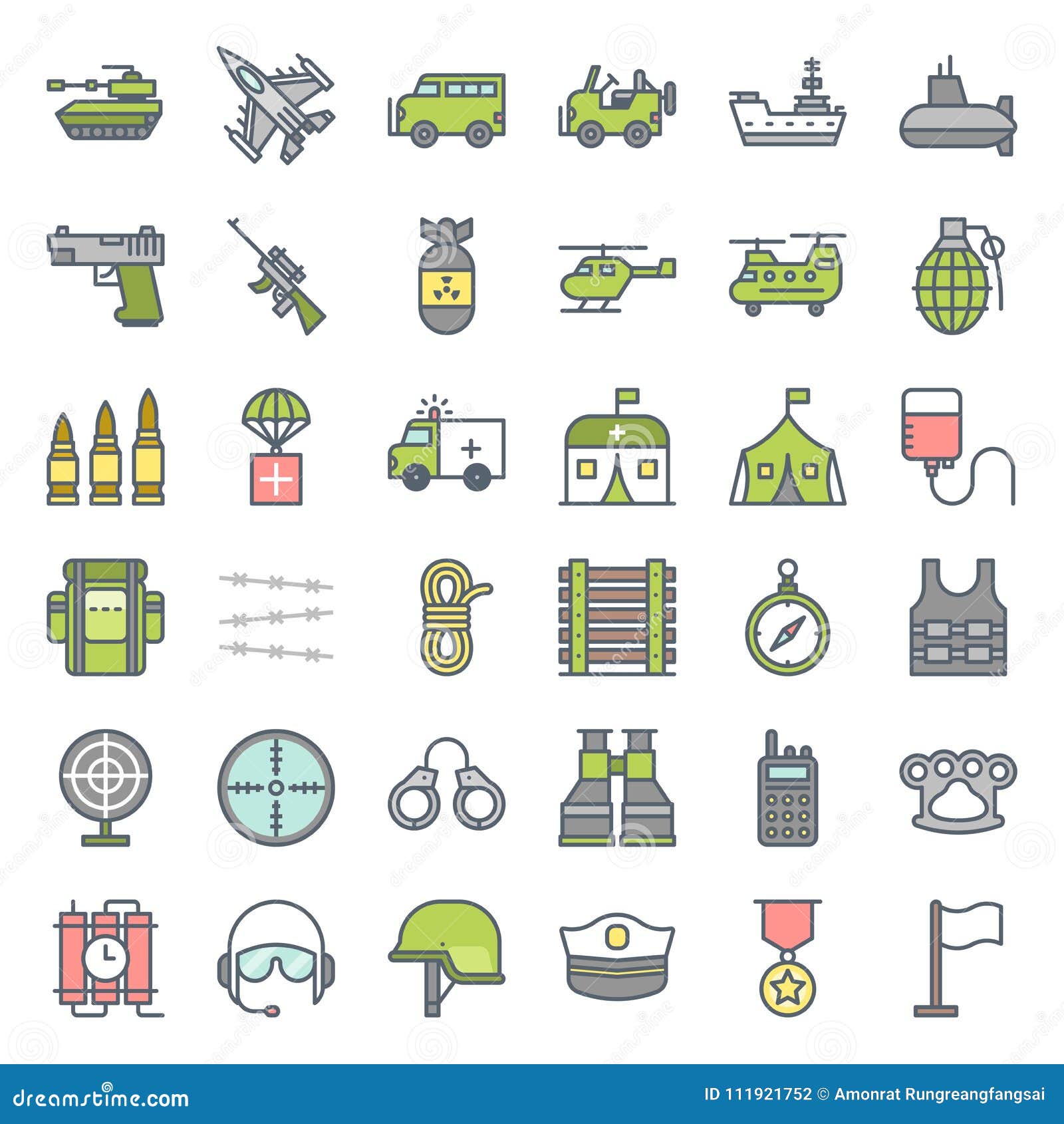 Army and military icon set stock vector. Illustration of helmet - 111921752
