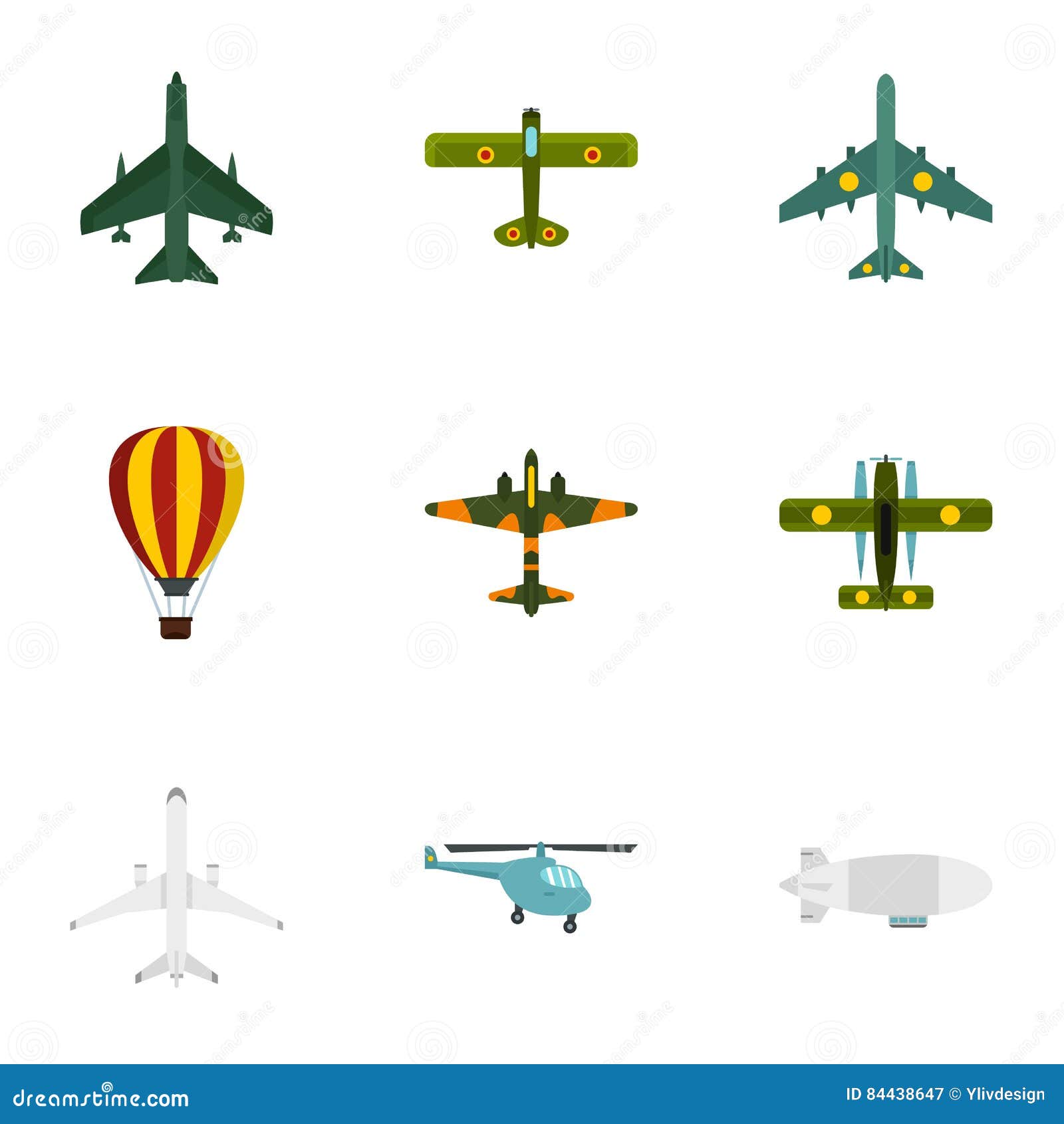 Army Planes Icons Set, Flat Style Stock Vector - Illustration of flight ...