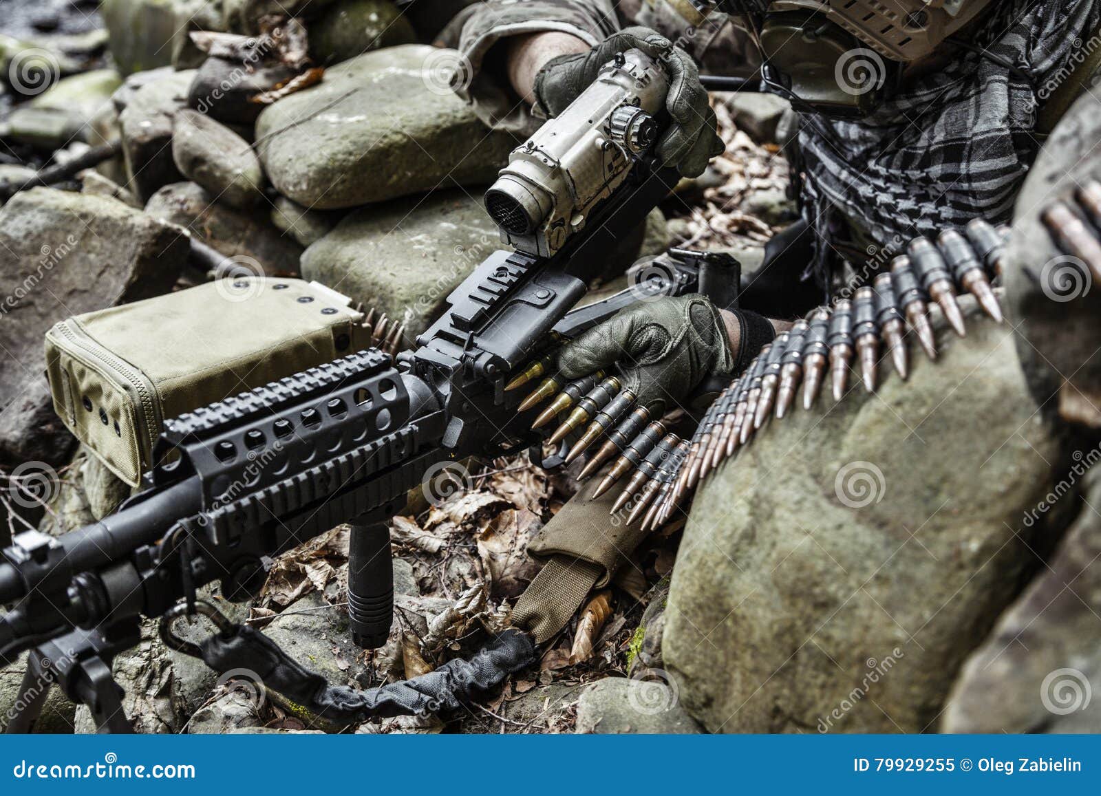 Army ranger machine gunner stock image. Image of assault - 79929255