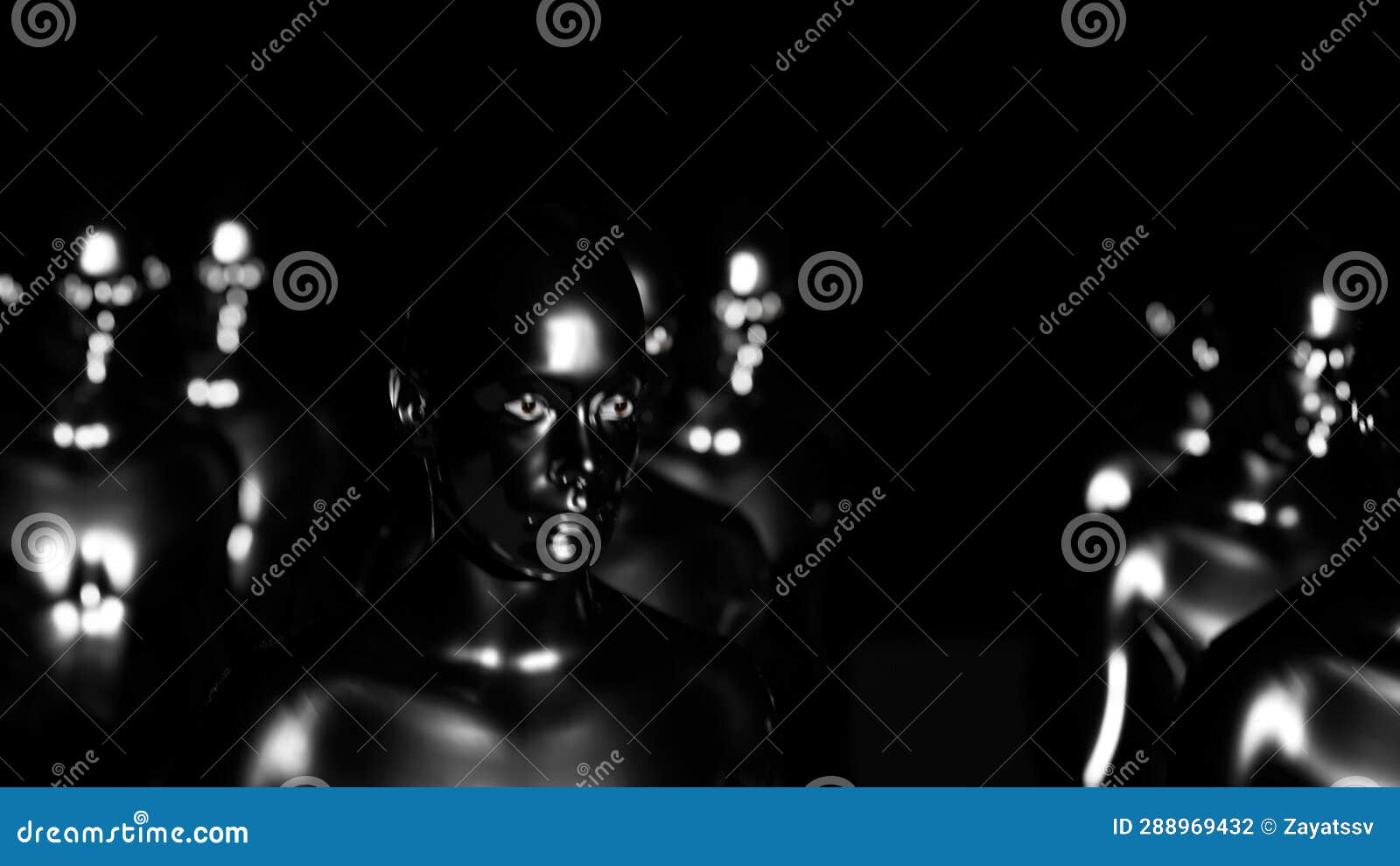 Army of Robots. a Crowd of Cyborg Workers Marching in Formation Stock ...