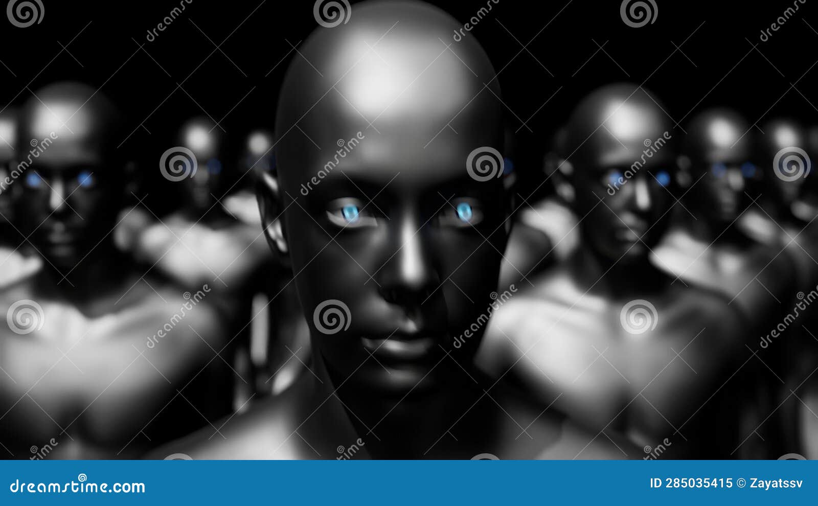 Army of Robots. a Crowd of Cyborg Workers Marching in Formation Stock ...