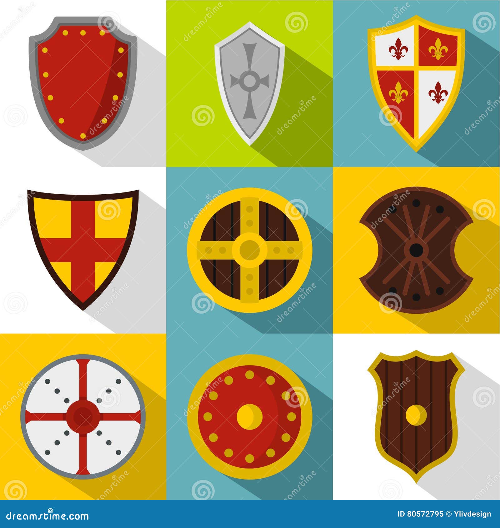 Army Shield Icons Set, Flat Style Stock Vector - Illustration of army ...