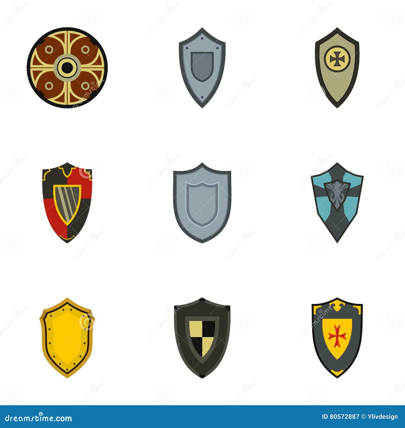 Army Shield Icons Set, Flat Style Stock Vector - Illustration of object ...