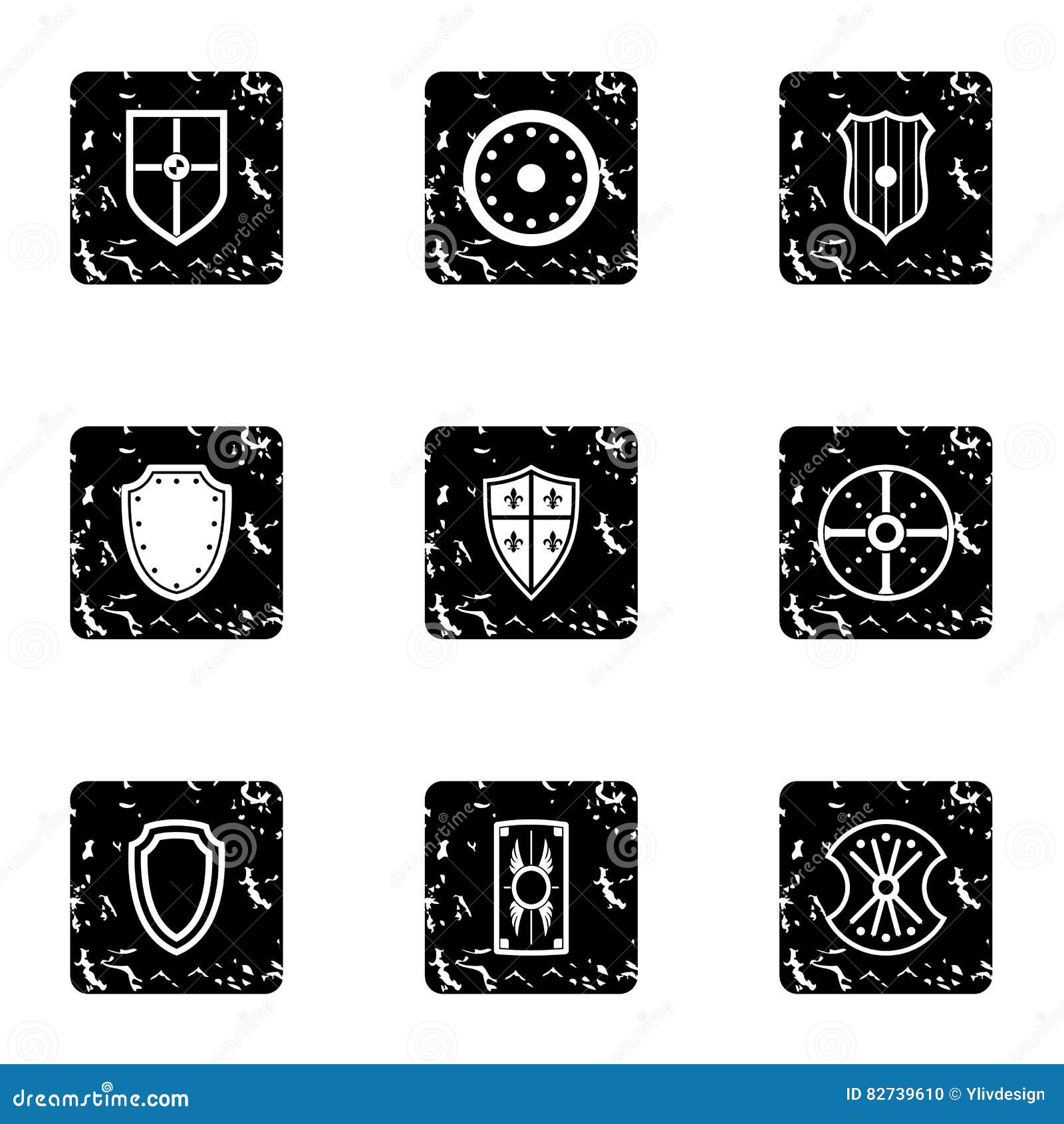 Army Shield Icons Set, Grunge Style Stock Vector - Illustration of ...