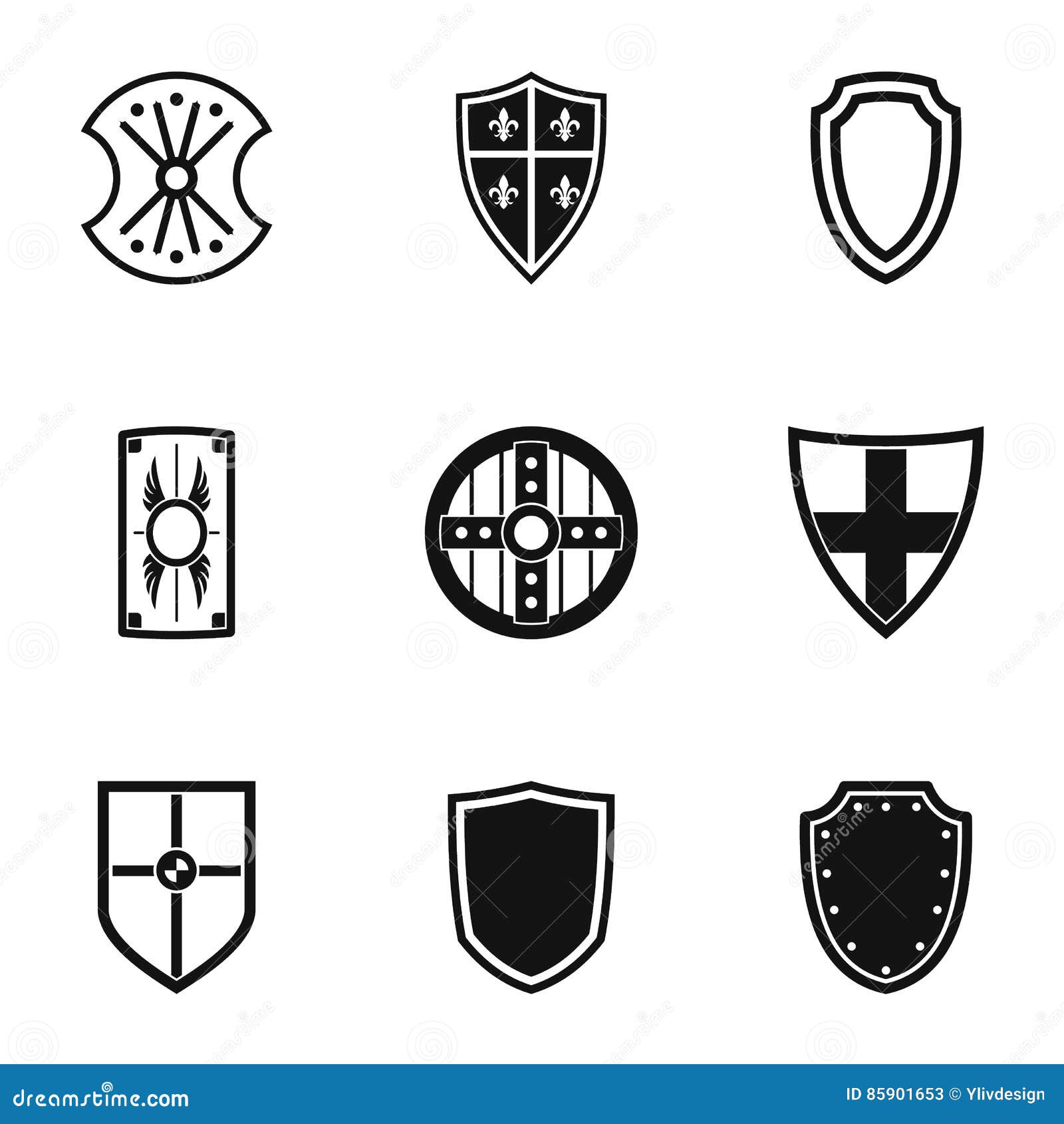 Army Shield Icons Set, Simple Style Stock Vector - Illustration of ...