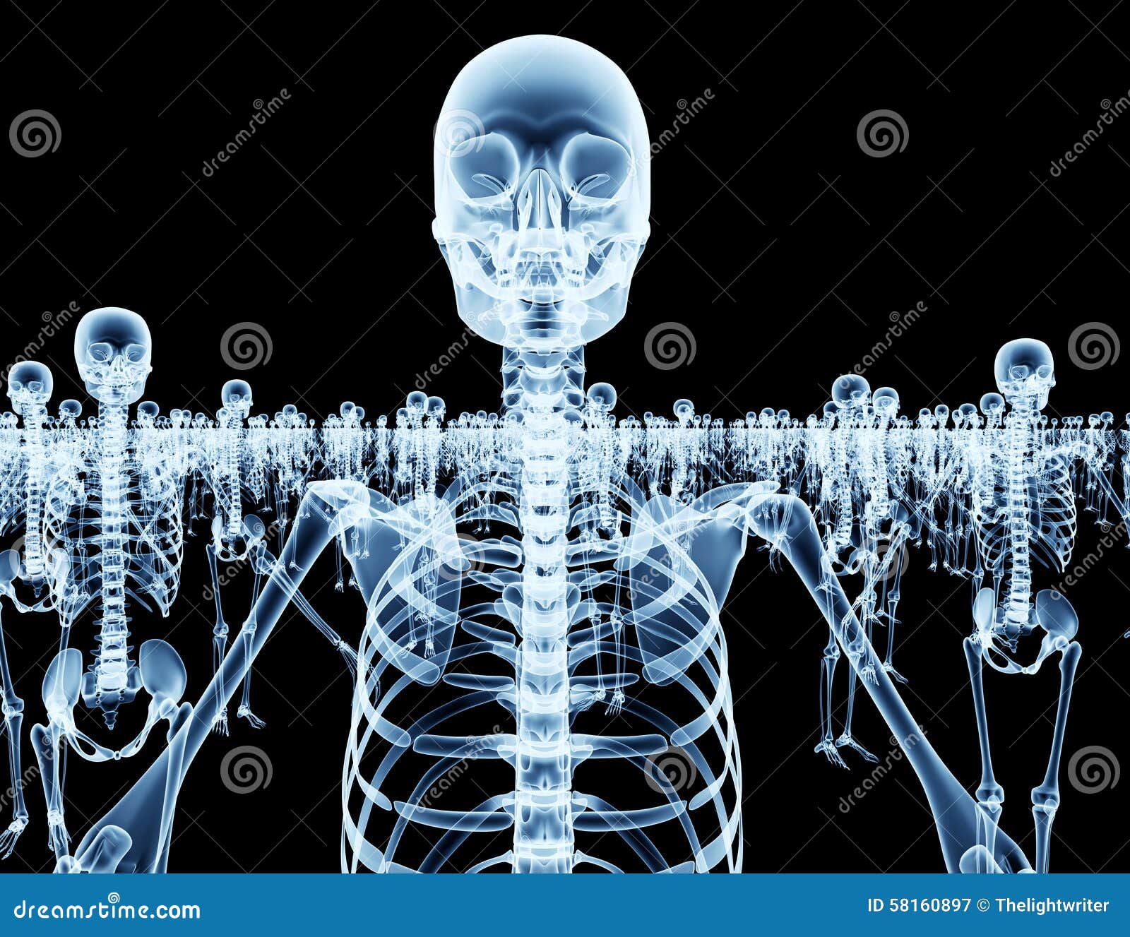 Army of Skeletons Isolated on Black Stock Illustration - Illustration ...