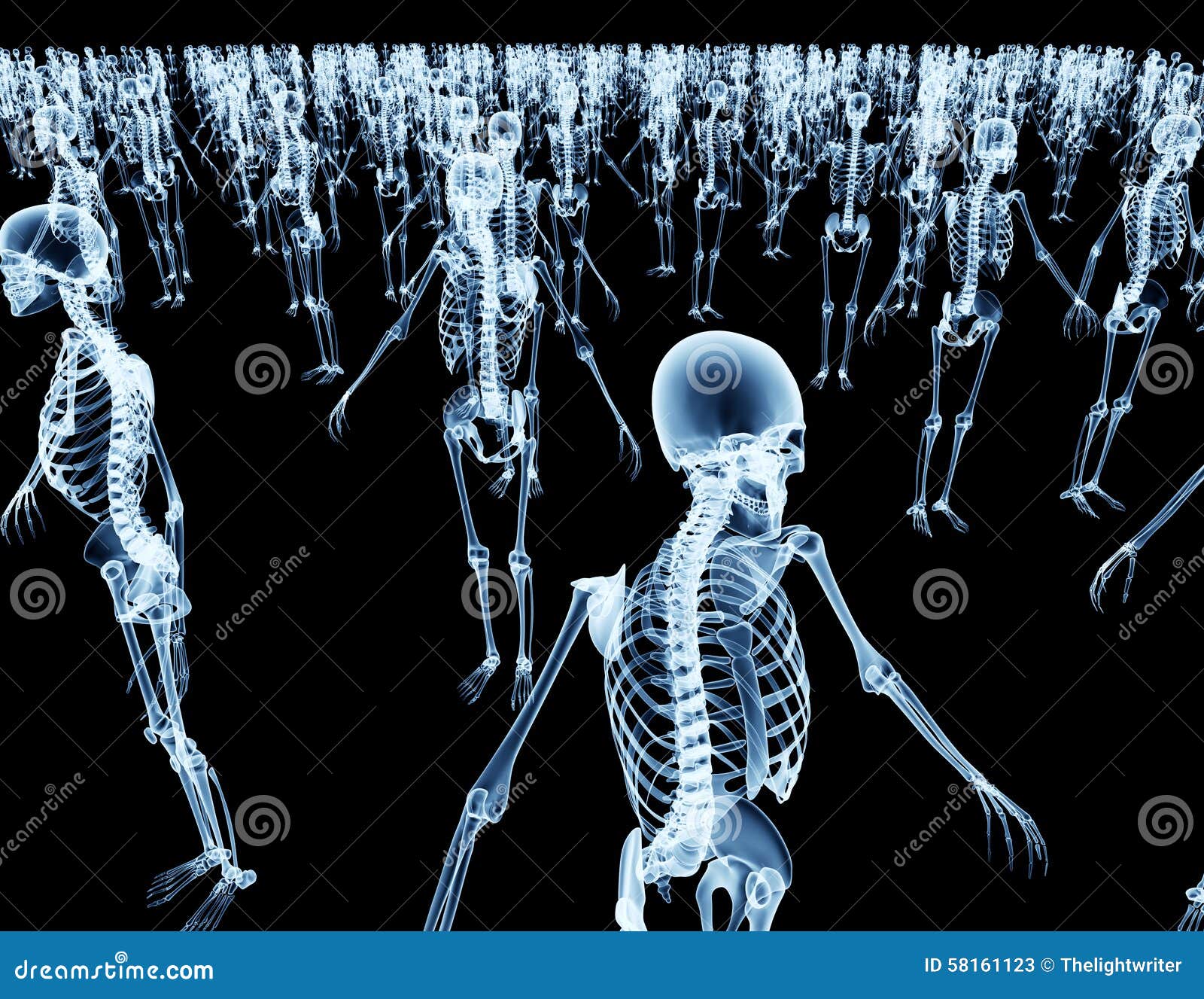 Army of Skeletons Isolated on Black Stock Illustration - Illustration ...