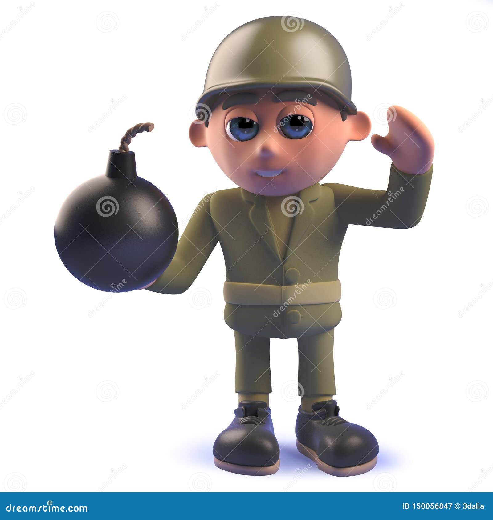 Army Soldier Cartoon Character in 3d Holding a Bomb Stock Illustration ...