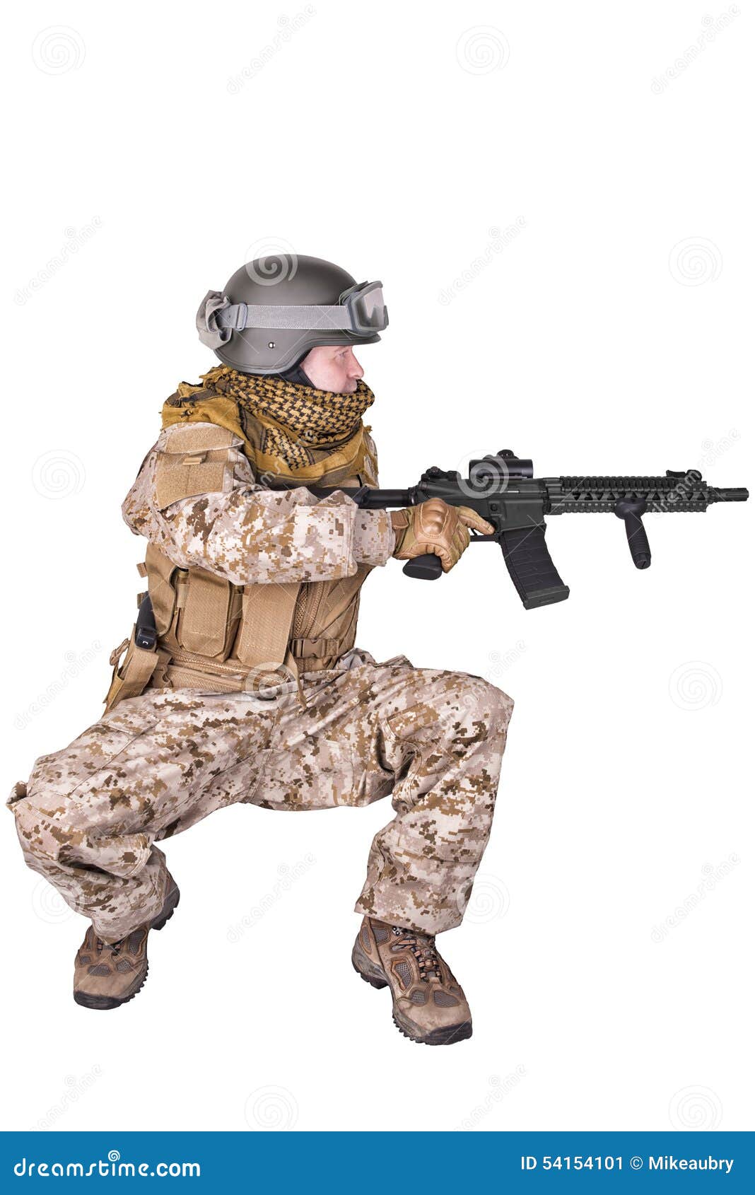 Army soldier crouching. stock image. Image of firearm - 54154101