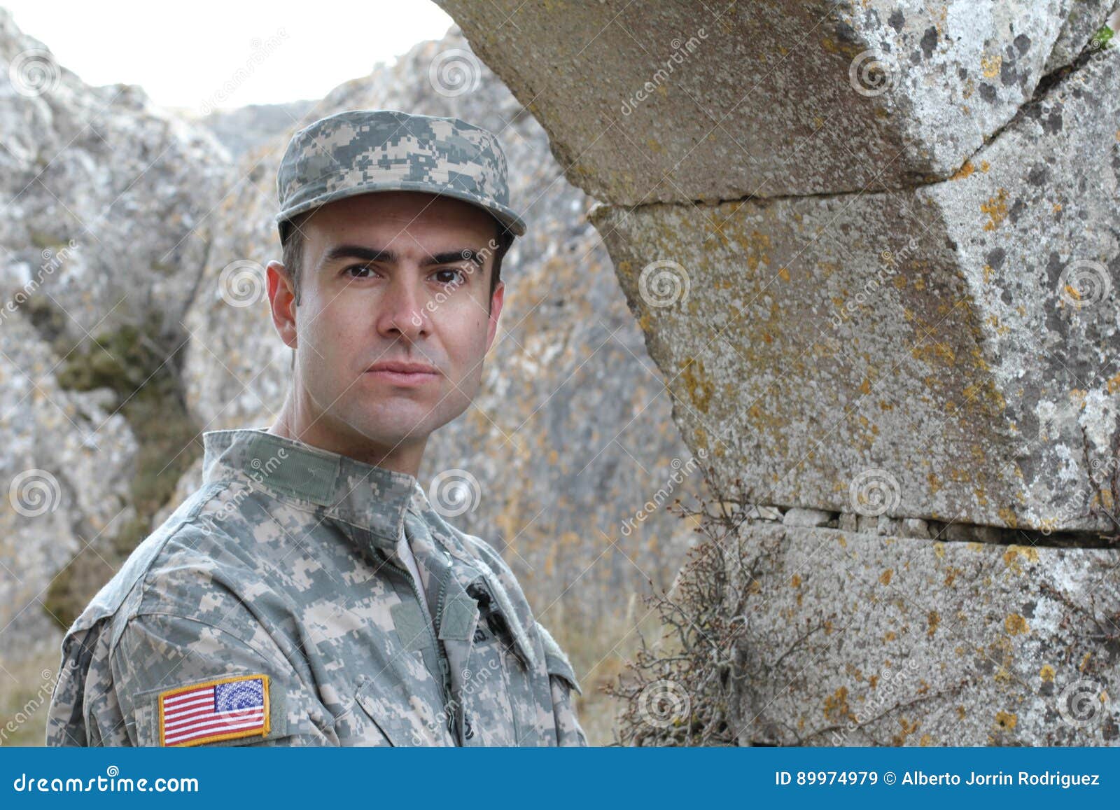Army Soldier in Front of a Country in Ruins Stock Image - Image of flag ...