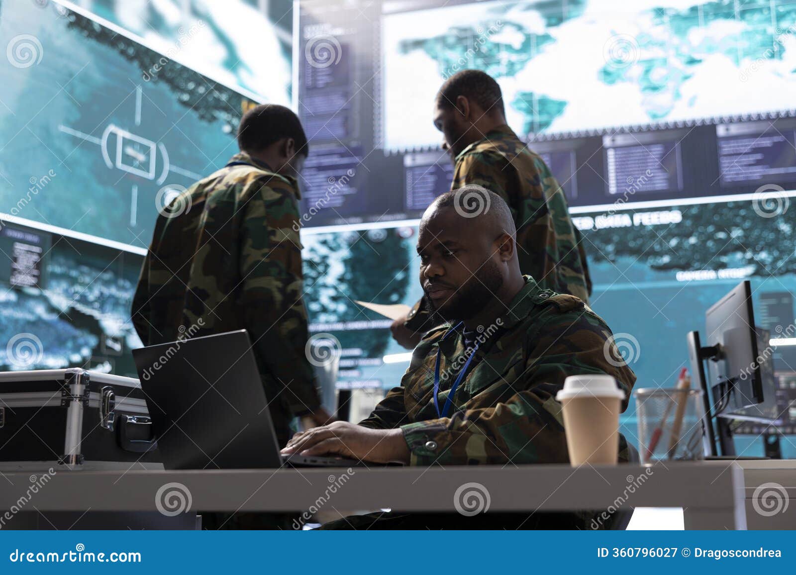 Army Staff in a Command Post Base Oversees Intelligence Gathering ...