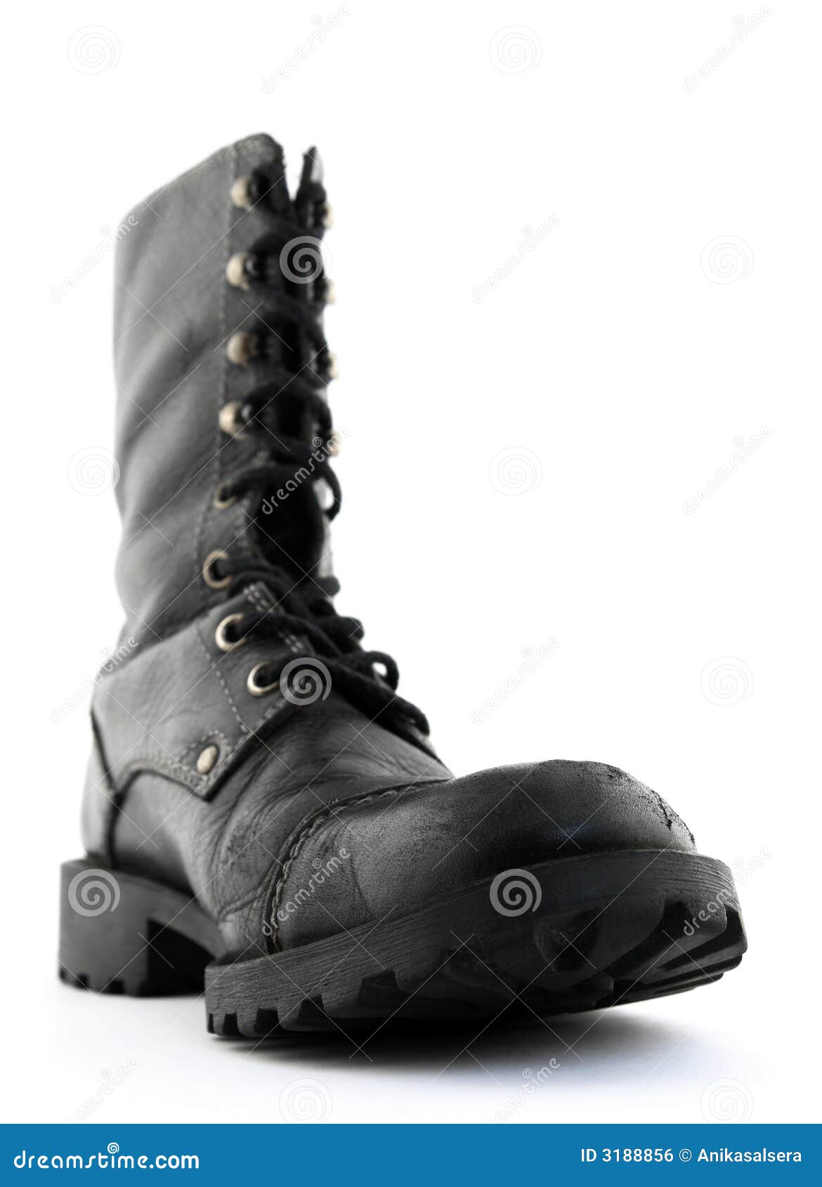 Army Style Black Leather Boot Stock Photo - Image of isolated, footgear ...