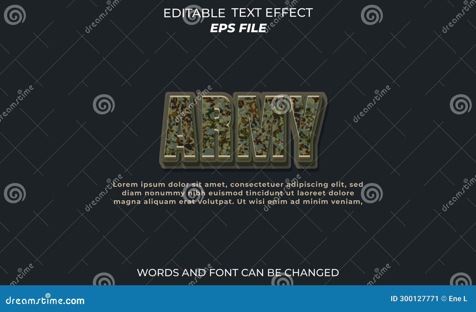 Army Text Effect, Font Editable, Typography, 3d Text Stock Vector ...