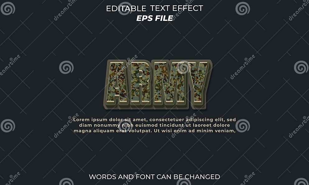 Army Text Effect, Font Editable, Typography, 3d Text Stock Vector ...