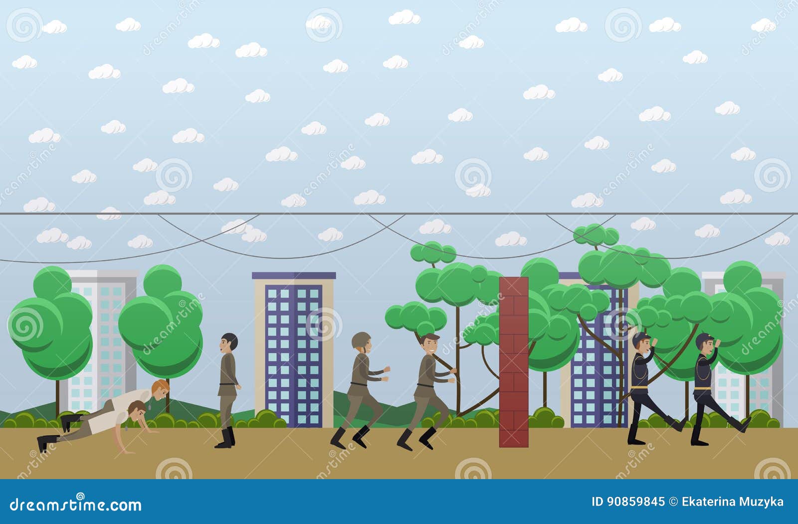 Army Training Concept Vector Illustration in Flat Style Stock Vector ...