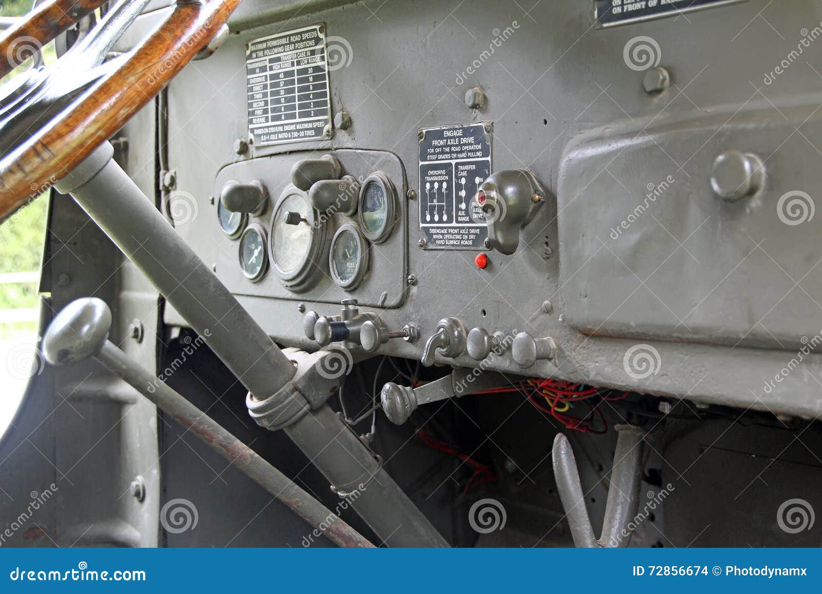 Army truck controls stock photo. Image of control, dials - 72856674