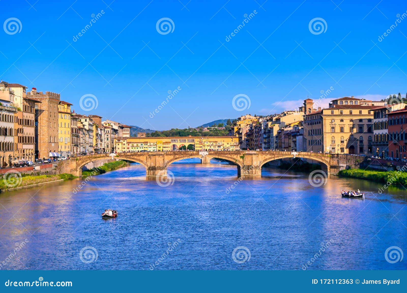 Arno River Towards the Ponte Vecchio in Florence, Italy Stock Image ...