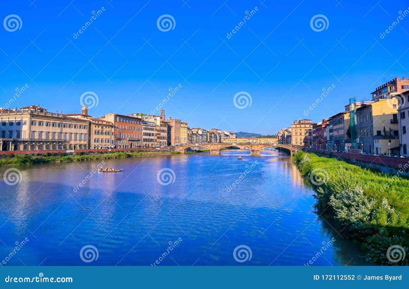 Arno River Towards the Ponte Vecchio in Florence, Italy Stock Photo ...