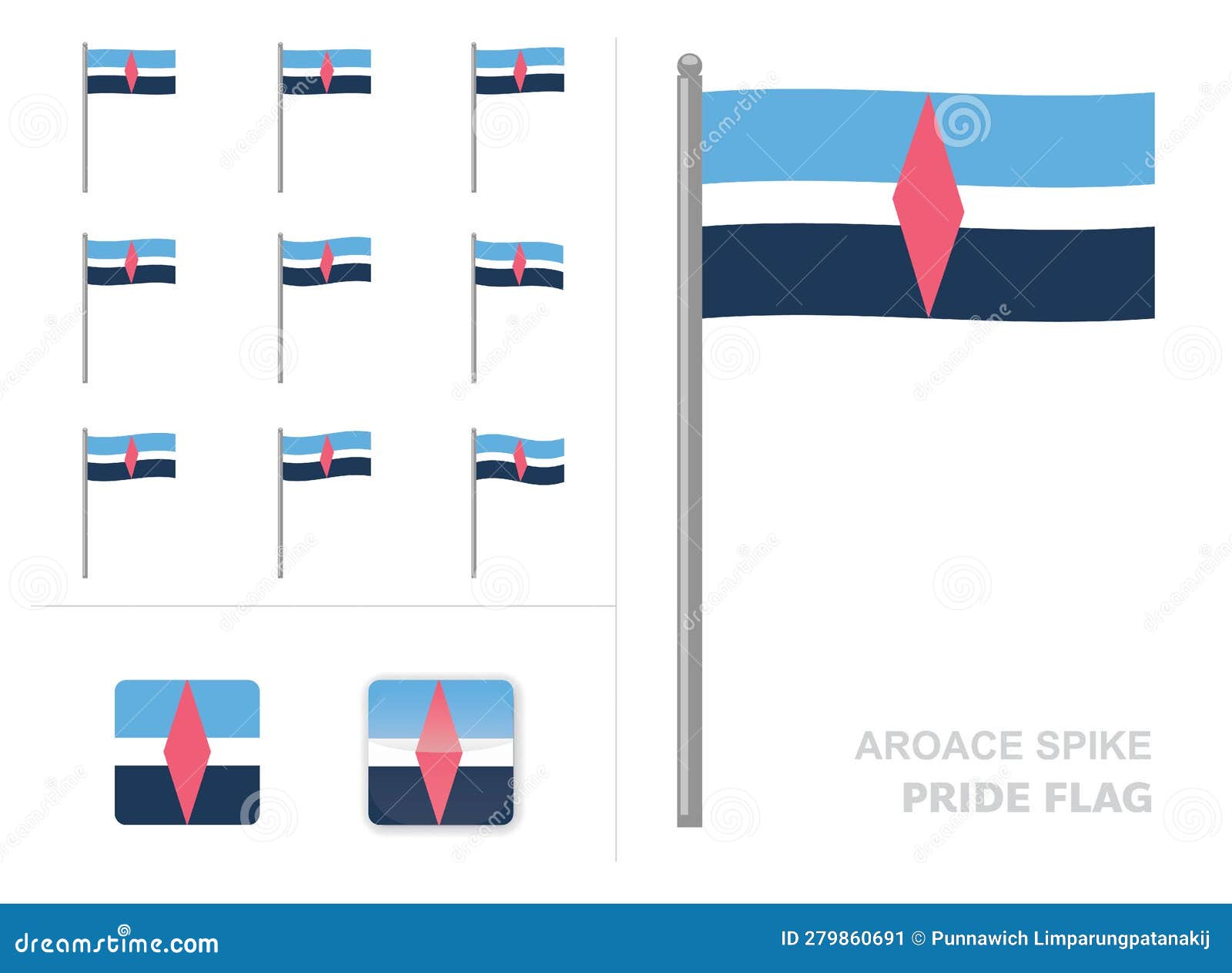 Aroace Spike Pride Flag Waving Animation App Icon Vector Stock Vector