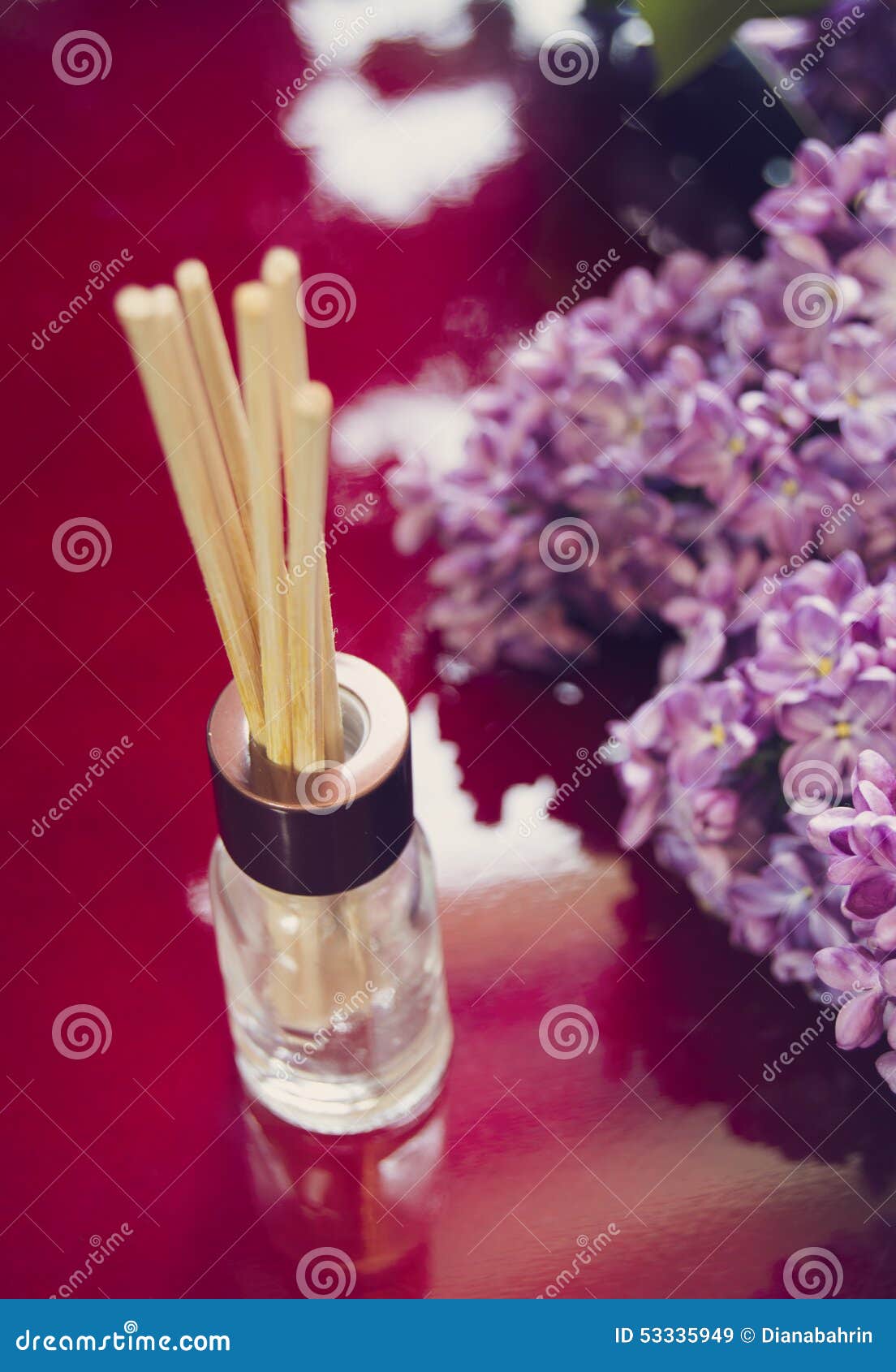 Aroma Diffuser with Bamboo Sticks and Lilac Stock Image - Image of ...