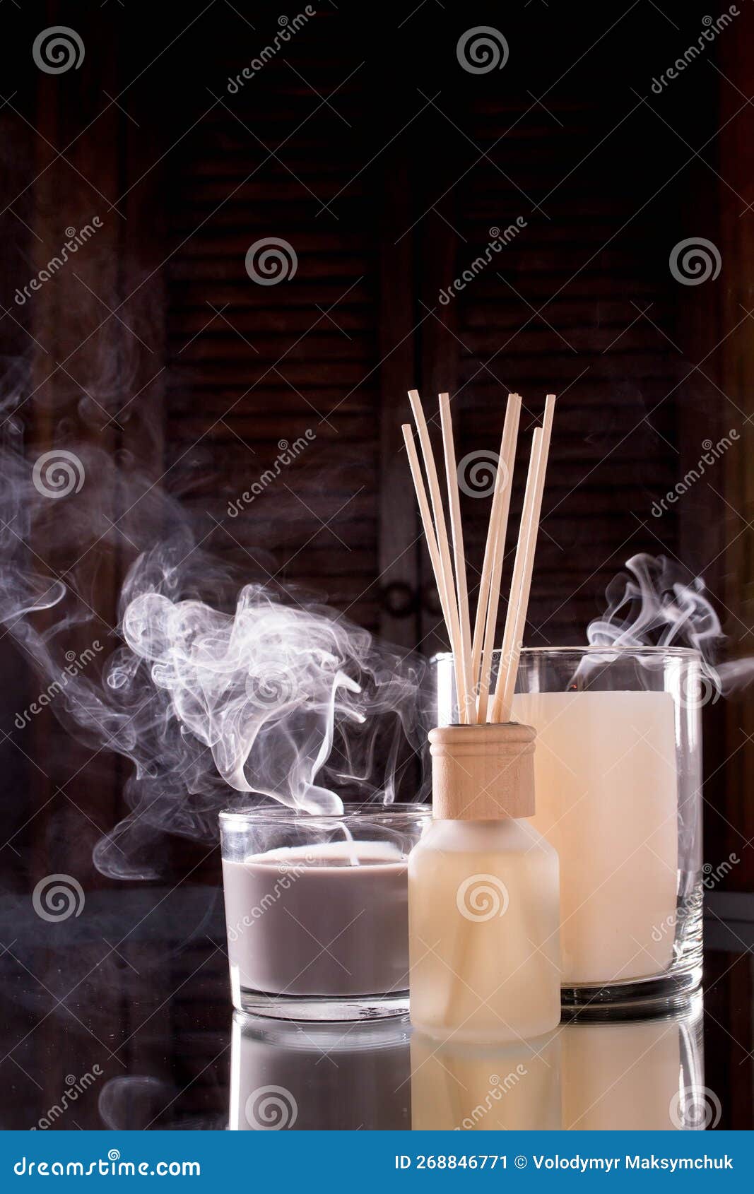 Aroma Diffuser and Scented Candles. Atmosphere at Home. Smoke from ...