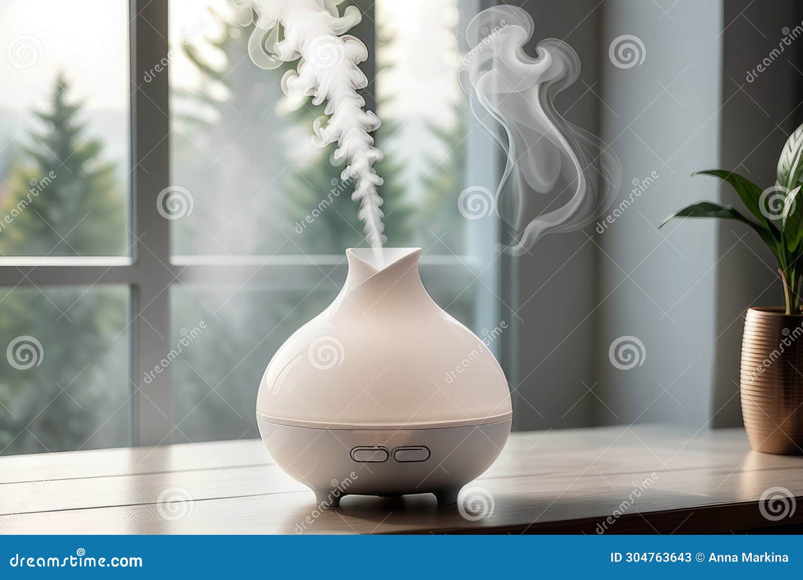 Aroma Oil White Glass Diffuser with Rising Steam Flow on Table by ...