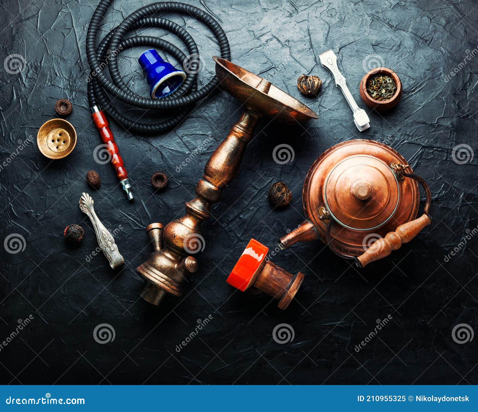 Smoking hookah with tea stock image. Image of arabia - 210955325