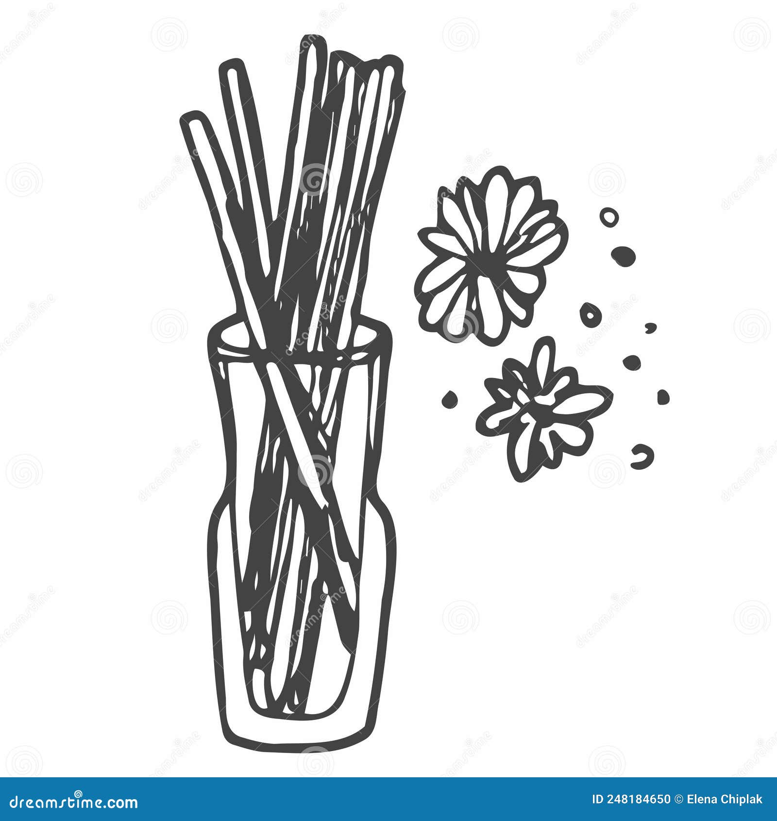 Aroma Reed Diffuser and Flowers Icon Doodle Illustration in Vector ...