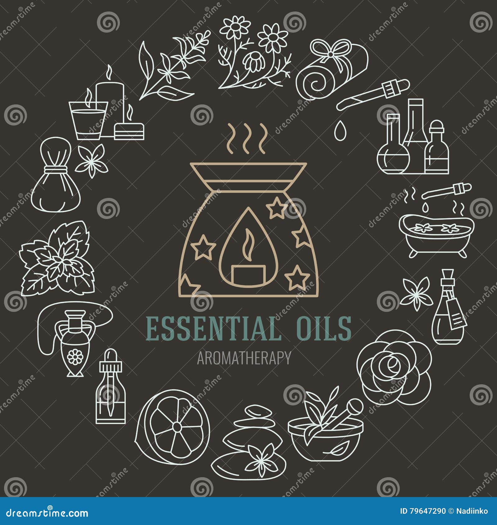Aromatherapy and Essential Oils Brochure Template. Vector Line ...