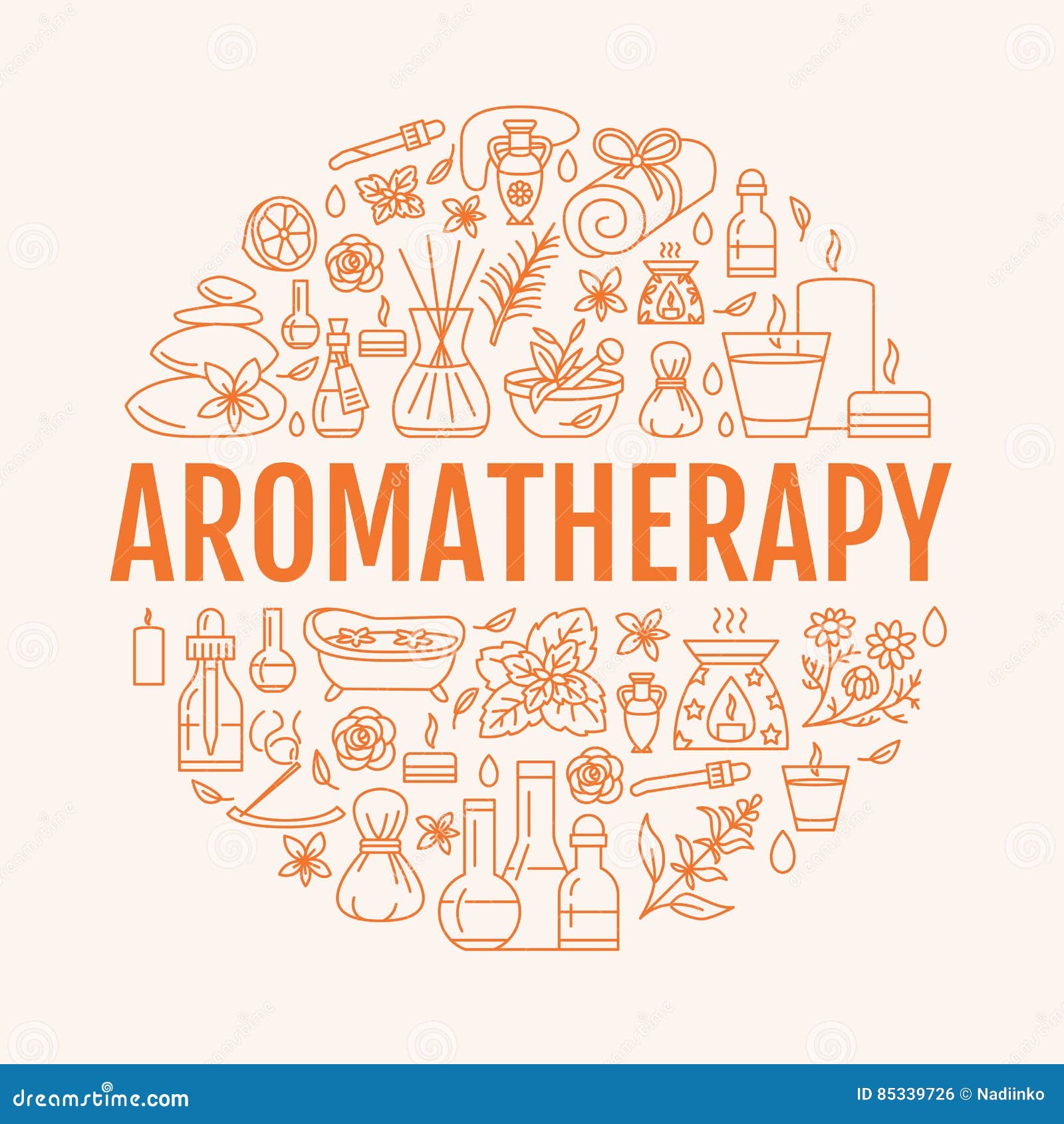 Aromatherapy and Essential Oils Circle Template. Vector Line ...