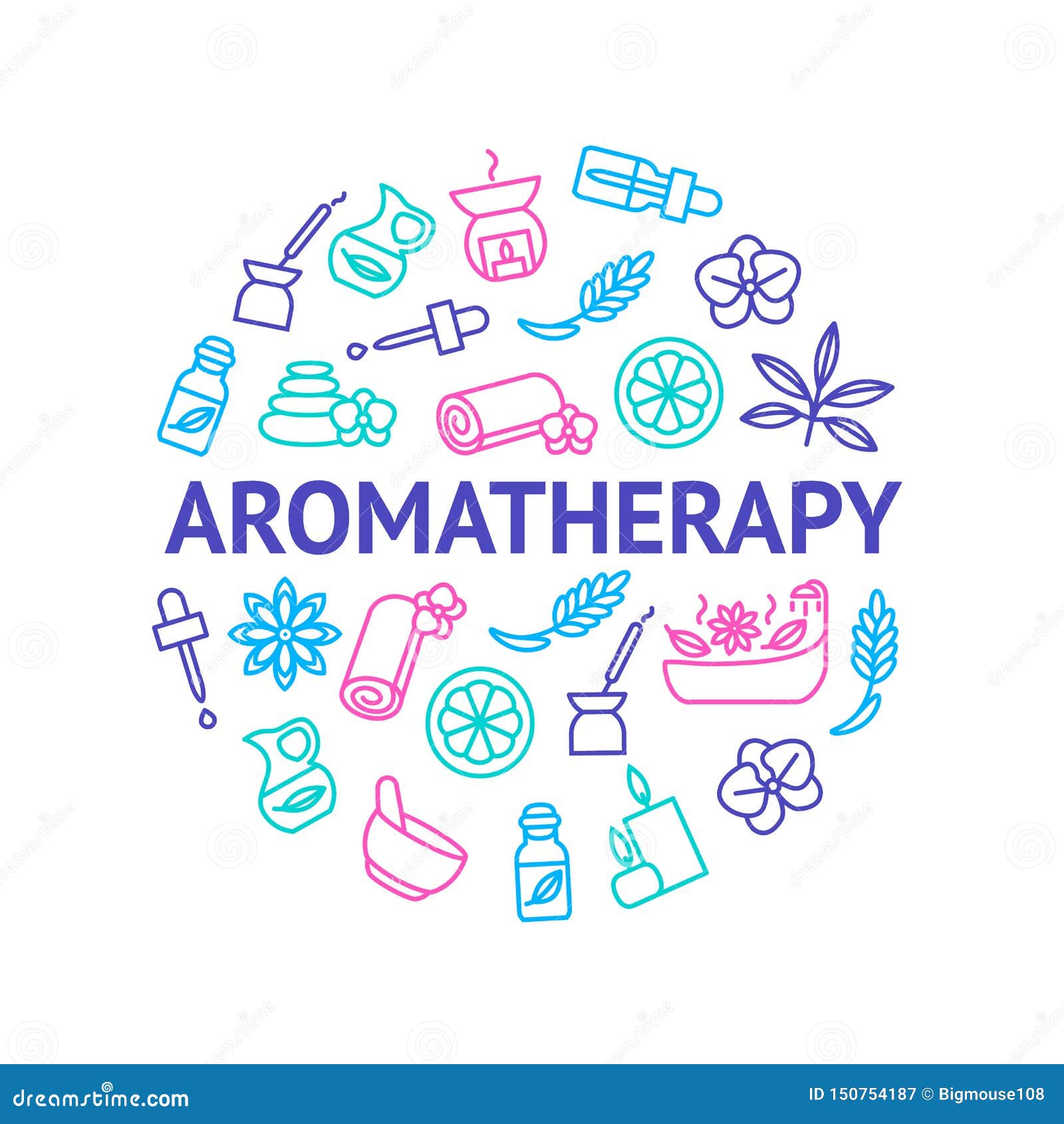 Aromatherapy and Spa Signs Thin Line Round Design Template Ad. Vector ...