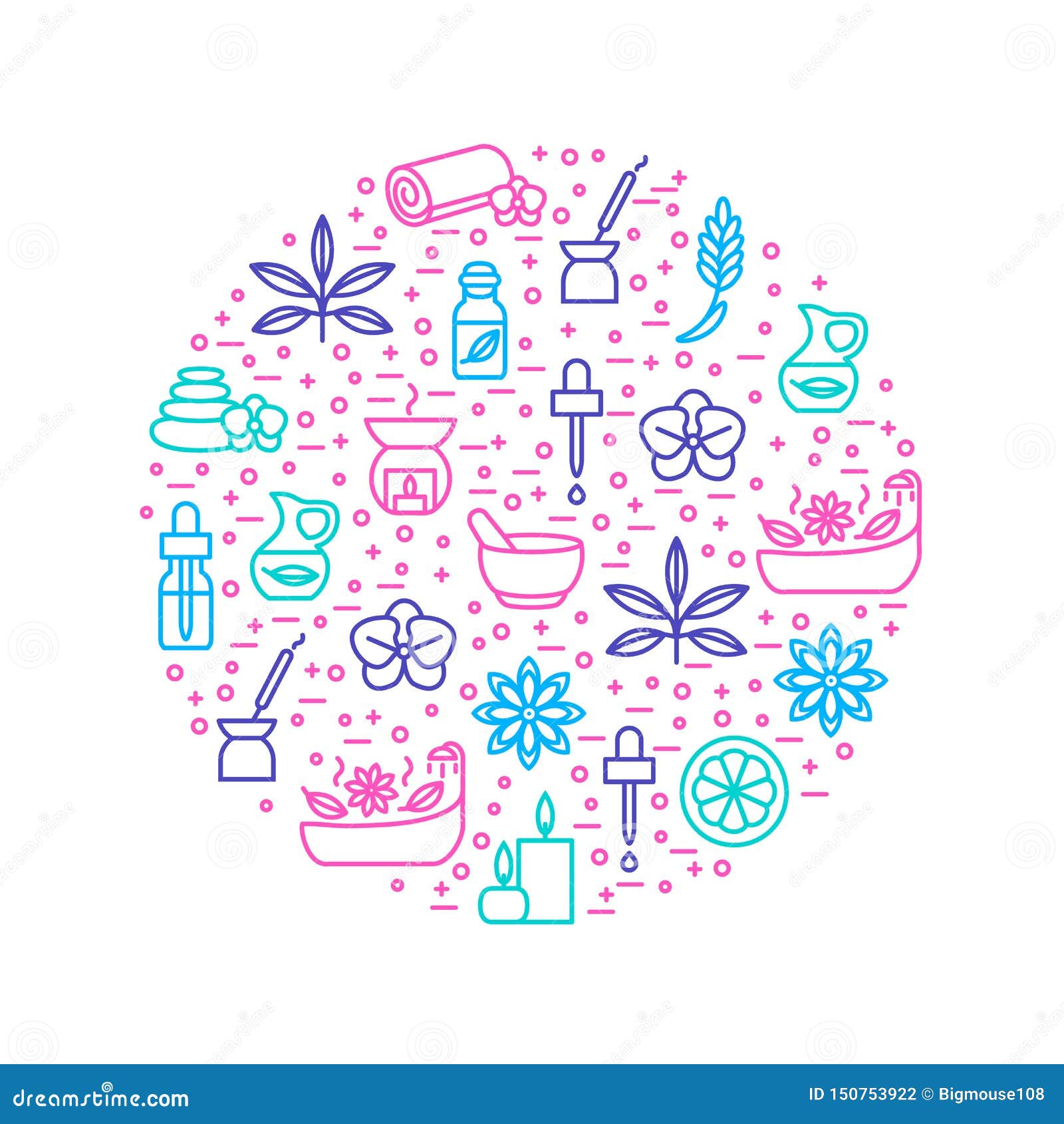Aromatherapy and Spa Signs Thin Line Round Design Template. Vector ...