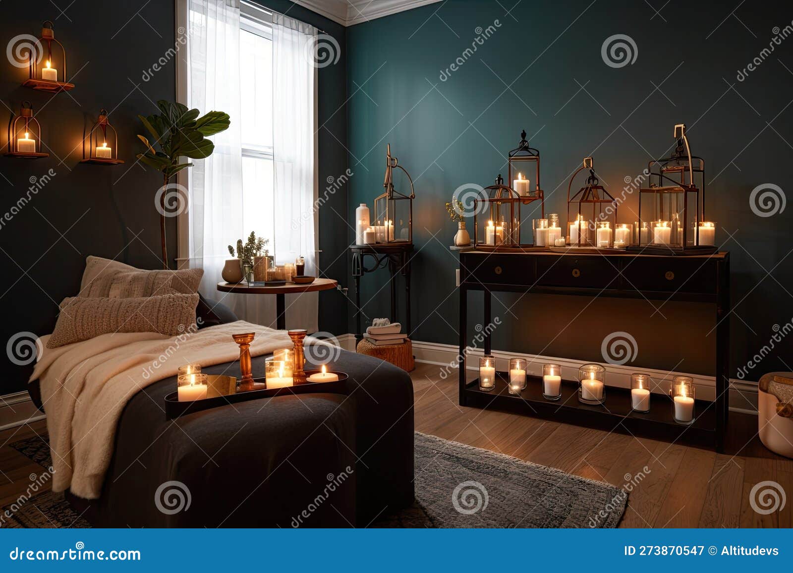 Aromatherapy Treatment Room with Essential Oils and Diffusers, Candles ...