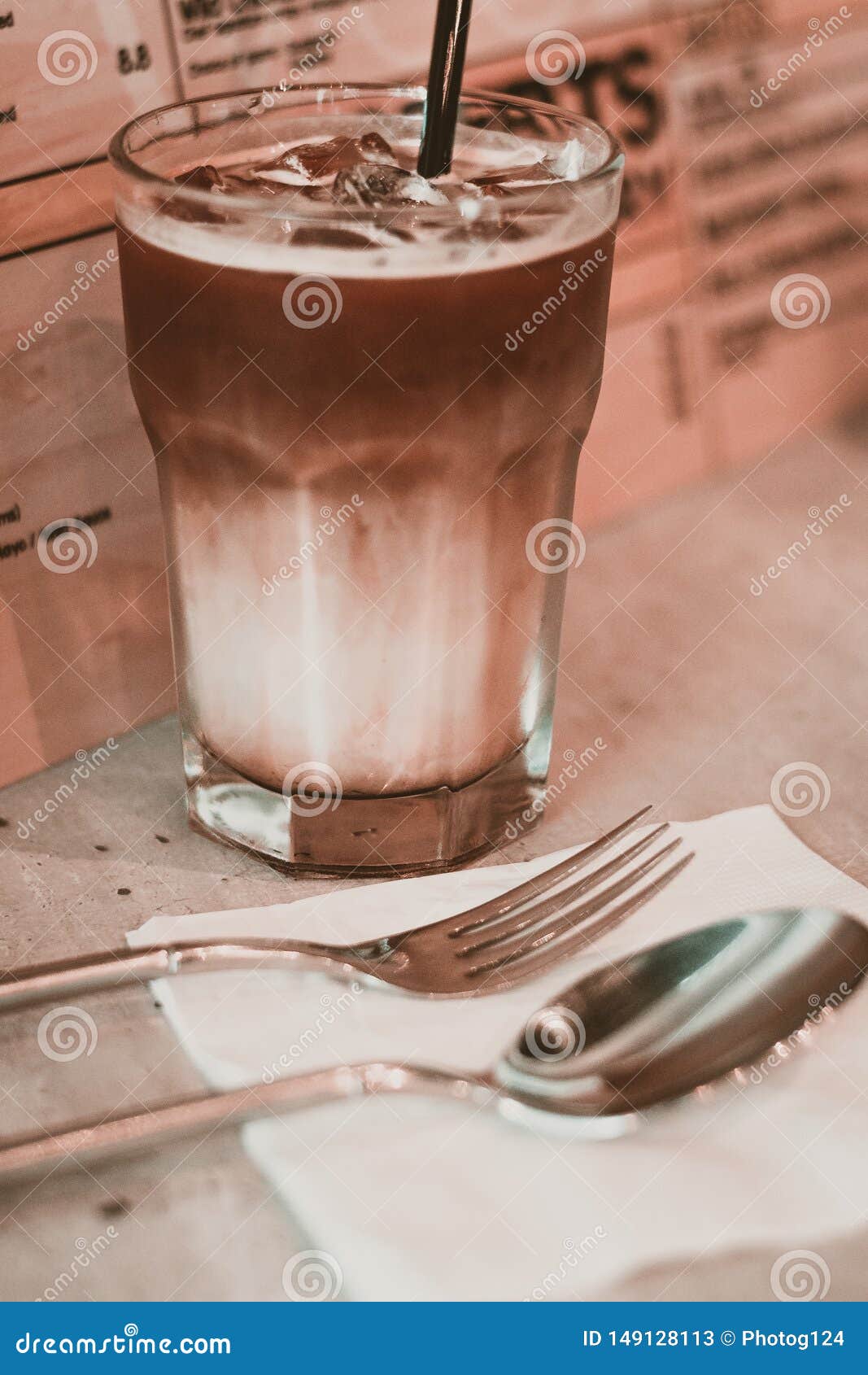 Aromatic Cold Espresso Latte with Ice and in a Tall Glass Stock Image ...