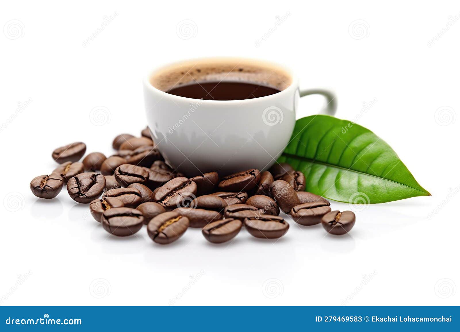 Aromatic Harmony Close-Up of Coffee Beans and Leaves on a Solate White ...