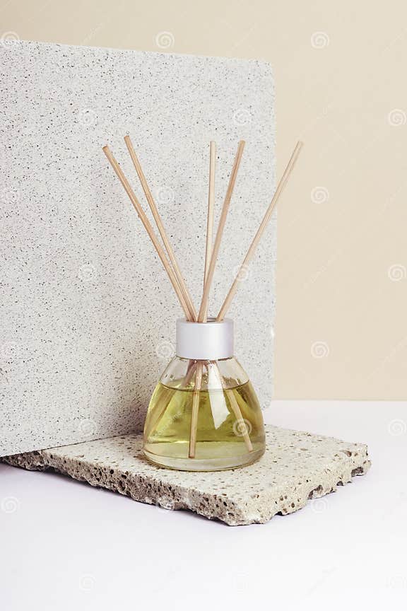Aromatic Incense, Oil Diffuser with Reed Sticks on White Table ...