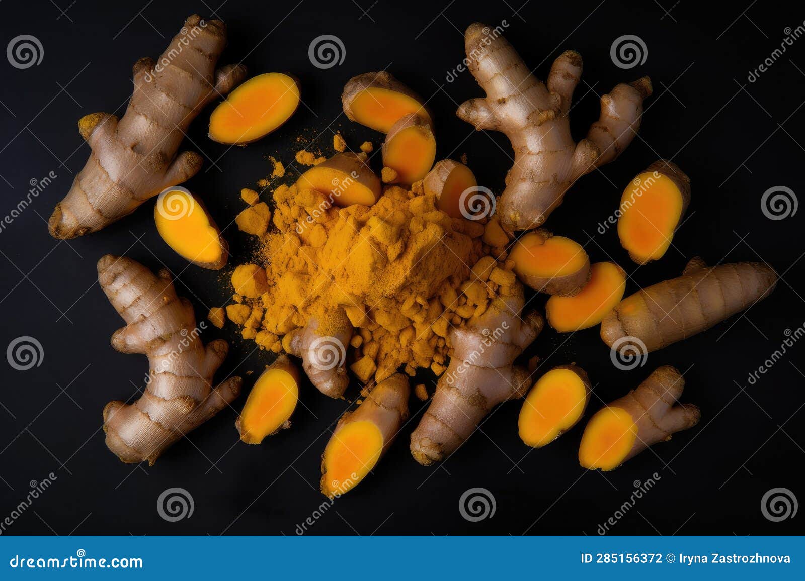 Aromatic and Nutritious Turmeric, an Exotic Yellow Spice on a Black ...