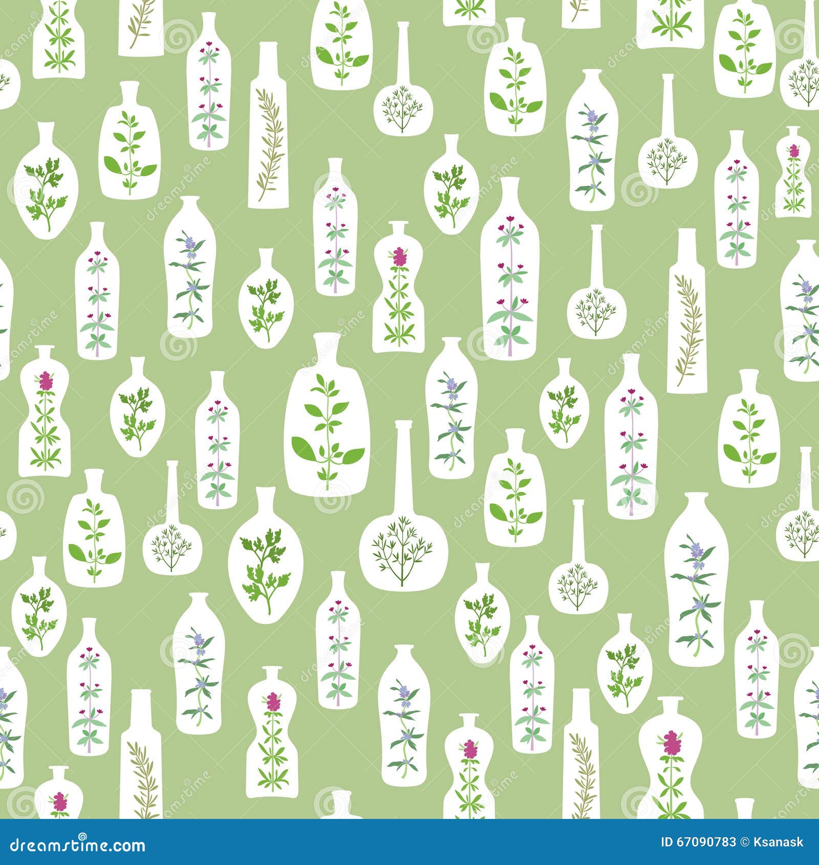 Aromatic Plants and Bottles Seamless Background Stock Vector ...