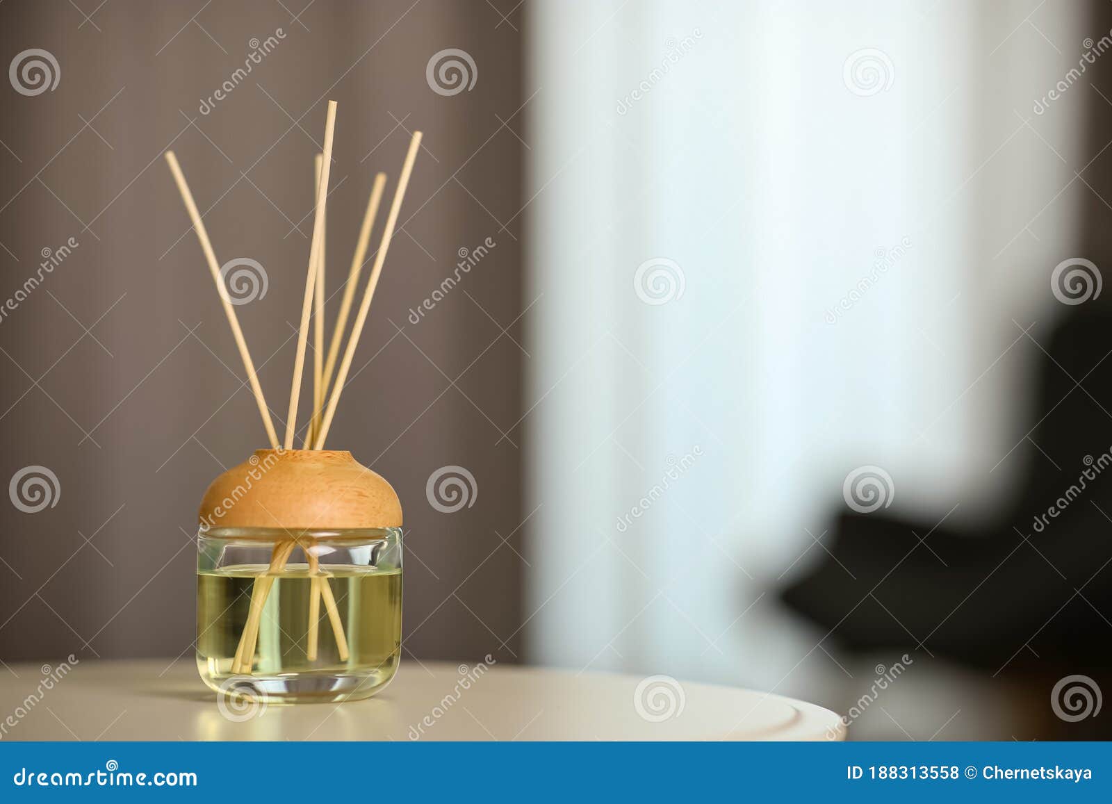 Aromatic Reed Air Freshener on Table. Space for Text Stock Photo ...