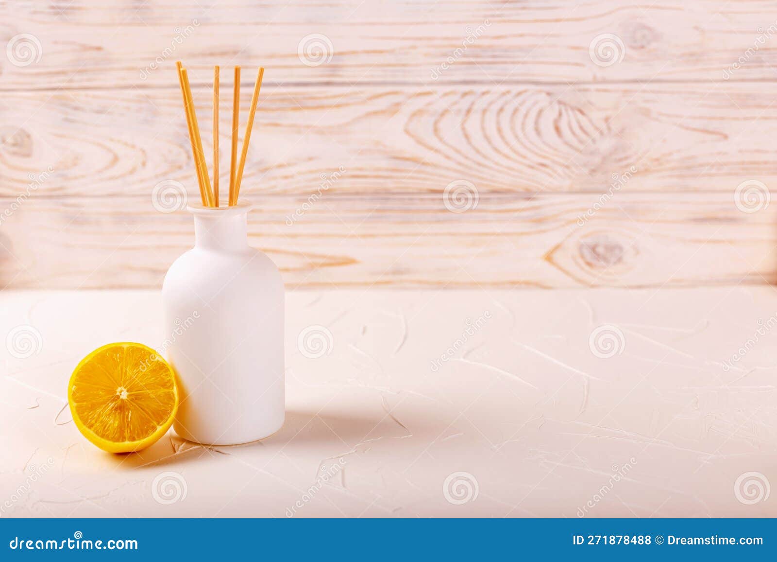 Aromatic Reed Diffuser with Lemon Stock Photo - Image of wooden ...