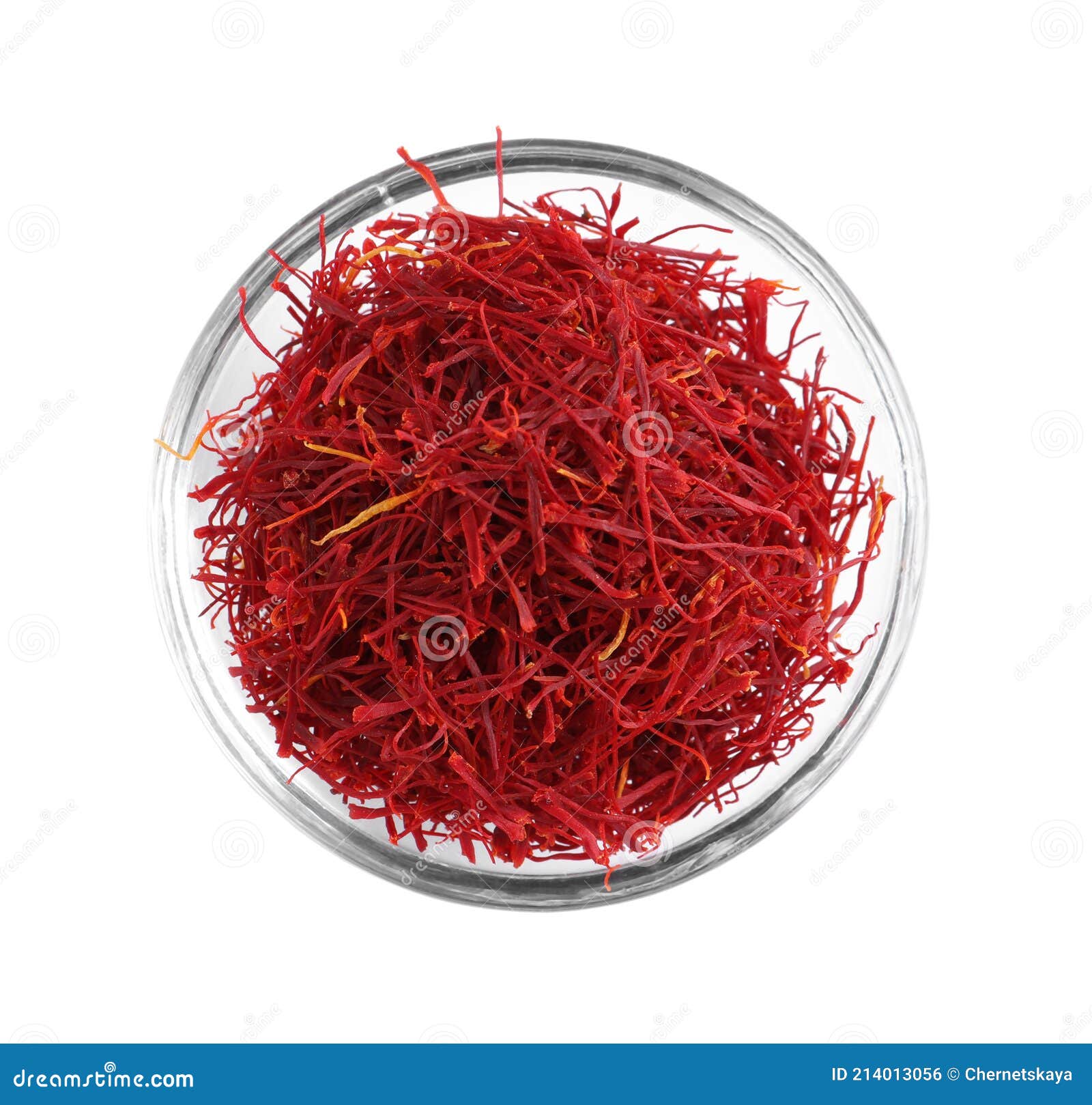 Aromatic Saffron in Glass Bowl Isolated on White, Top View Stock Photo ...