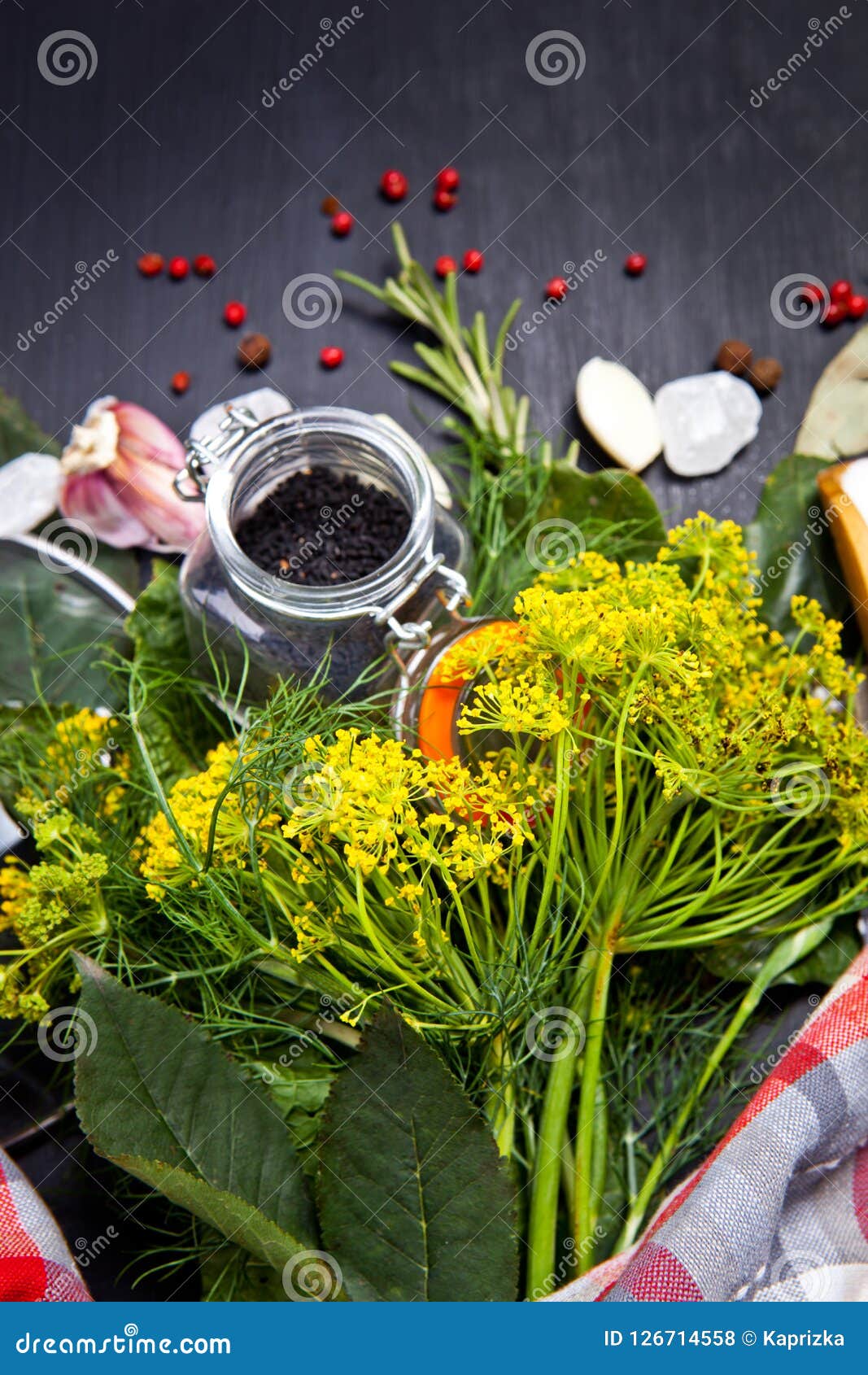 Aromatic Spices for Canning Vegetables and Mushrooms on Dark Ba Stock ...