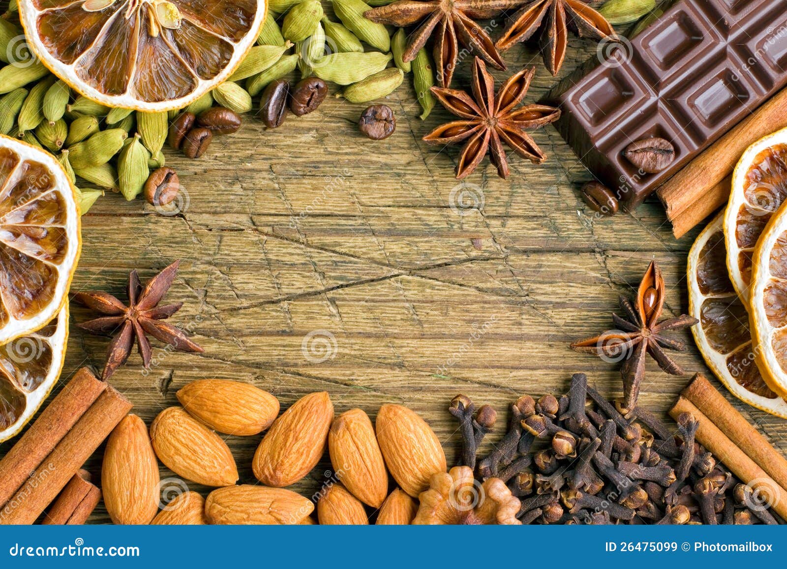 Aromatic Spices Frame on the Wooden Board Stock Image - Image of ...